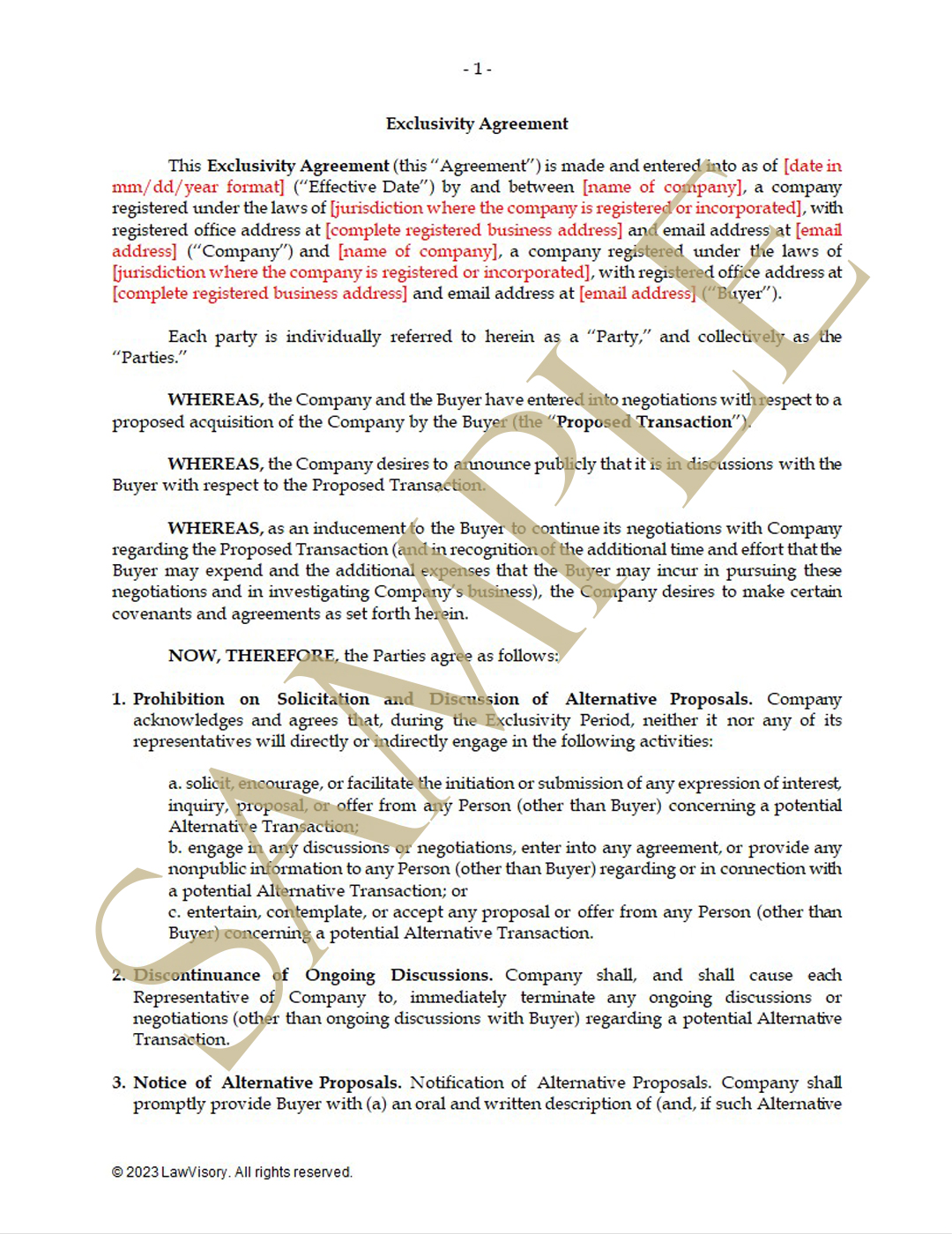 Exclusivity Agreement – Lawvisory Legal Templates